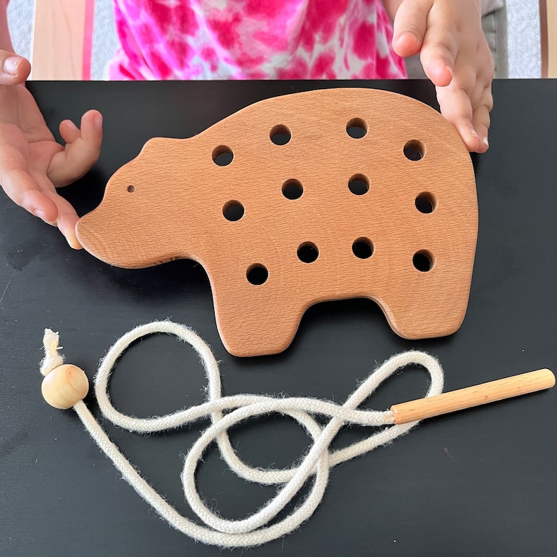 Wooden Lacing Toy With Polar Bear Shapes for Toddler Wood - Etsy
