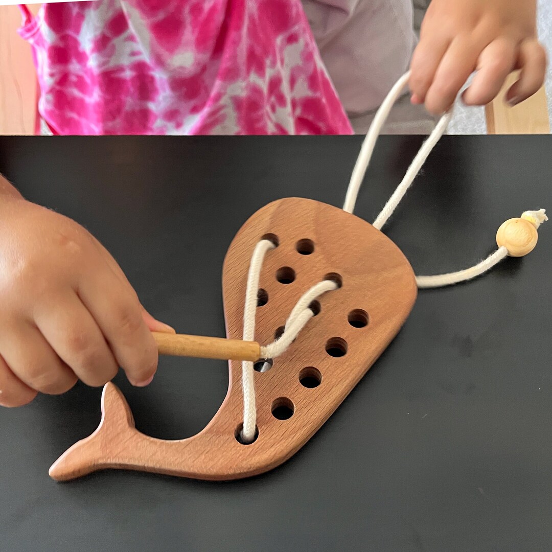 Wooden Lacing Toy With Whale Shape for Toddler Wood Lacing - Etsy