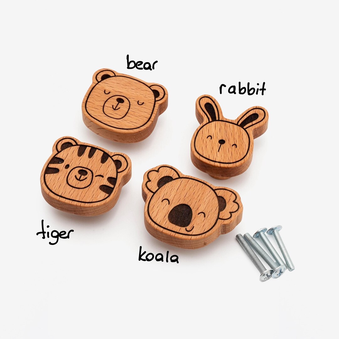 Wooden Animal Knobs for Nursery Drawers and Cabinets, Wood Safari ...
