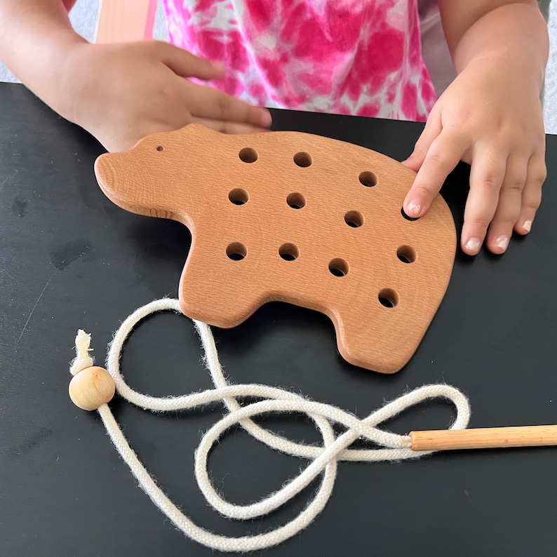 Wooden Lacing Toy With Polar Bear Shapes for Toddler Wood - Etsy