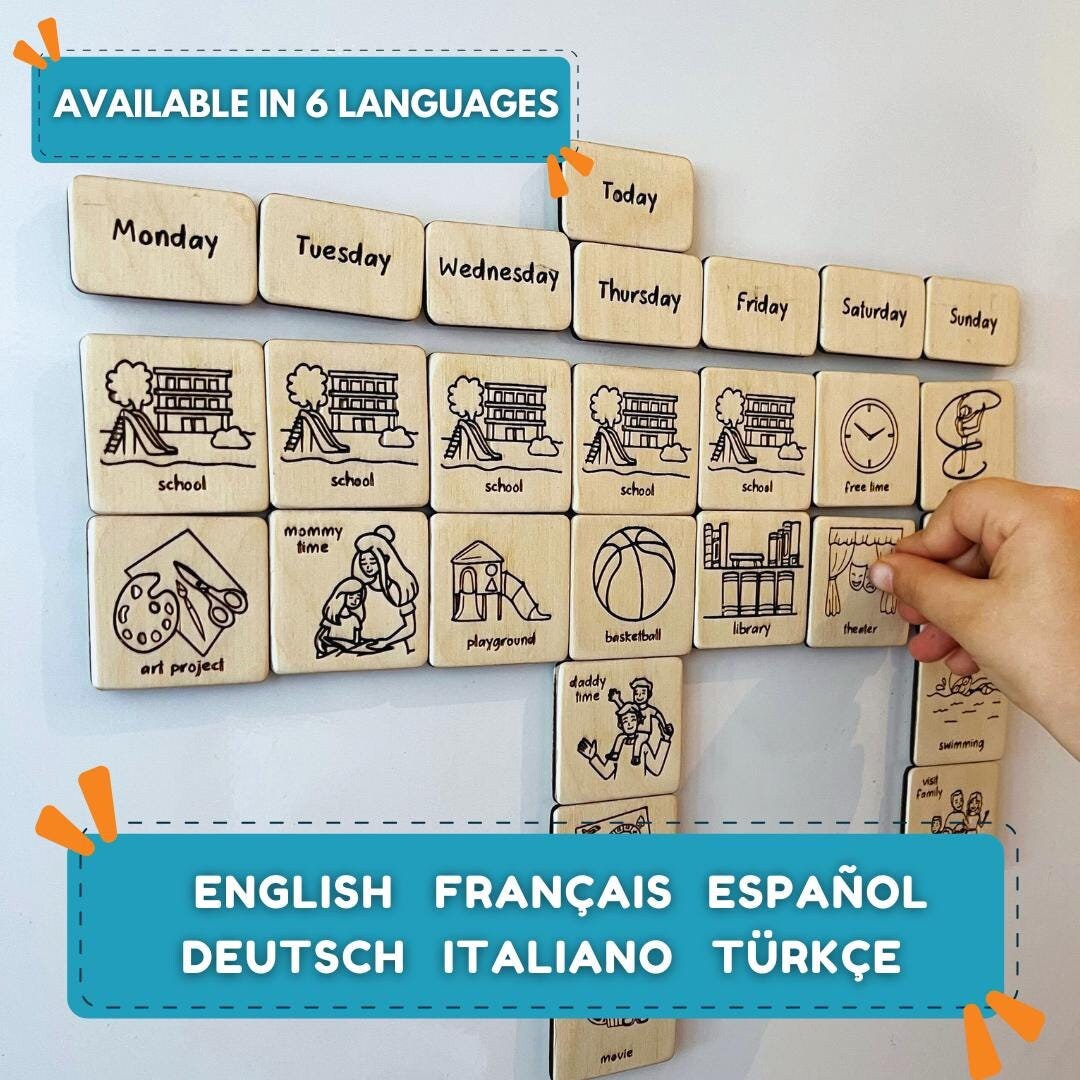 Montessori Wooden Visual Schedule for Kids With Magnetic Tiles, 43 ...