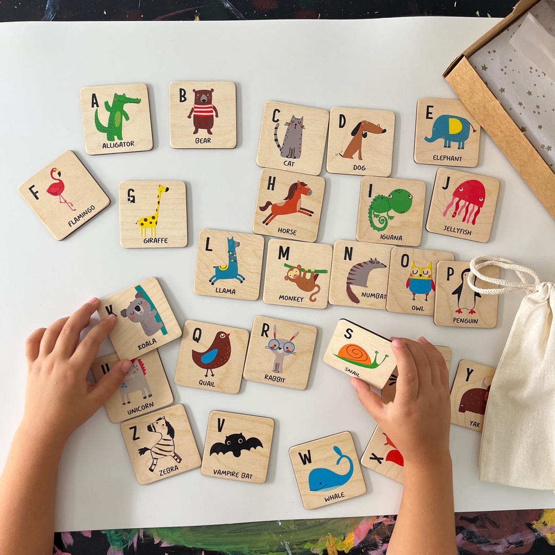 Wooden Animal Alphabet Flash Cards: Montessori Learning Toy - Etsy