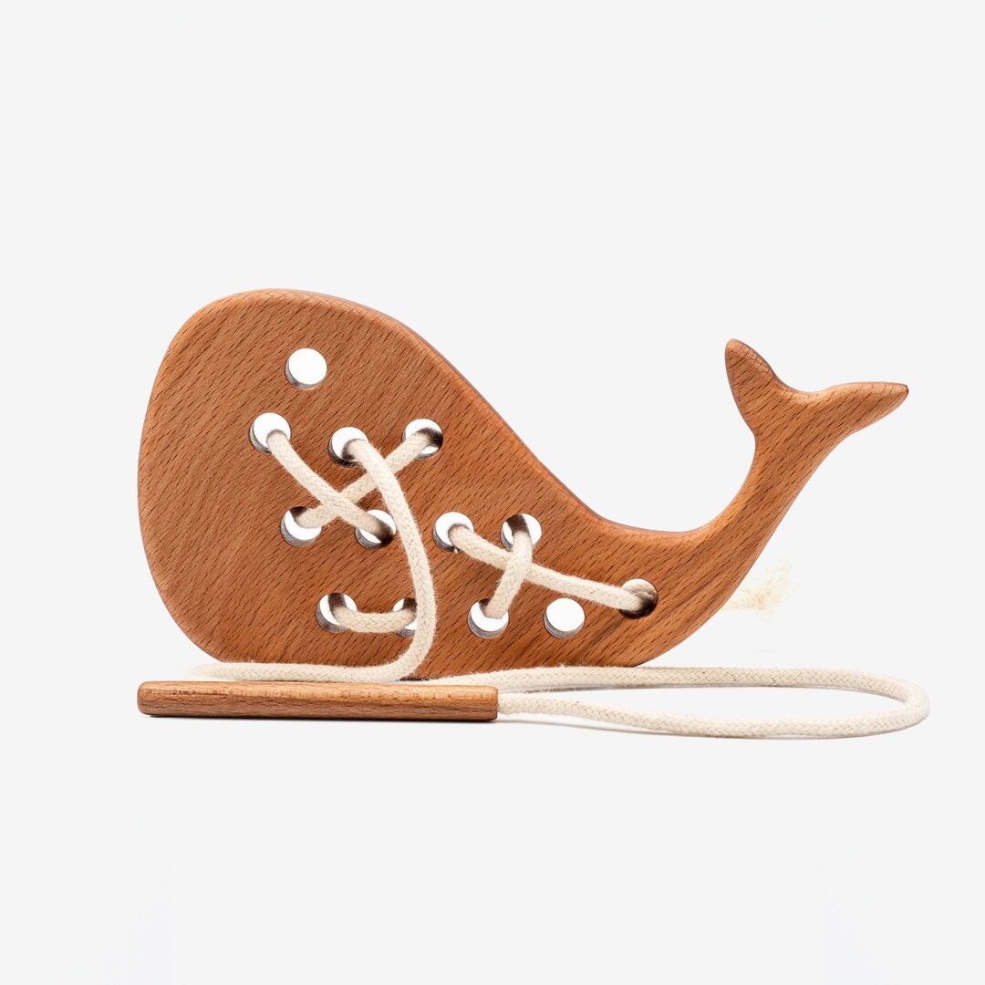 Wooden Lacing Toy With Whale Shape for Toddler, Wood Lacing Beads Toy ...