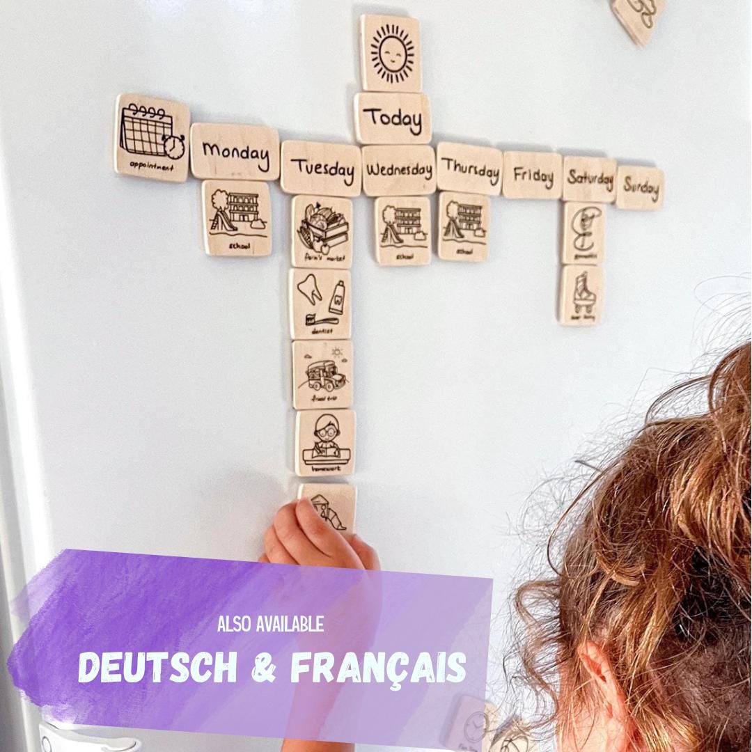 Montessori Wooden Visual Schedule for Kids With Magnetic Tiles, 80 ...