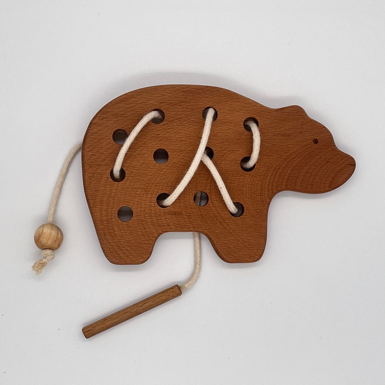Wooden Lacing Toy With Polar Bear Shapes for Toddler Wood - Etsy