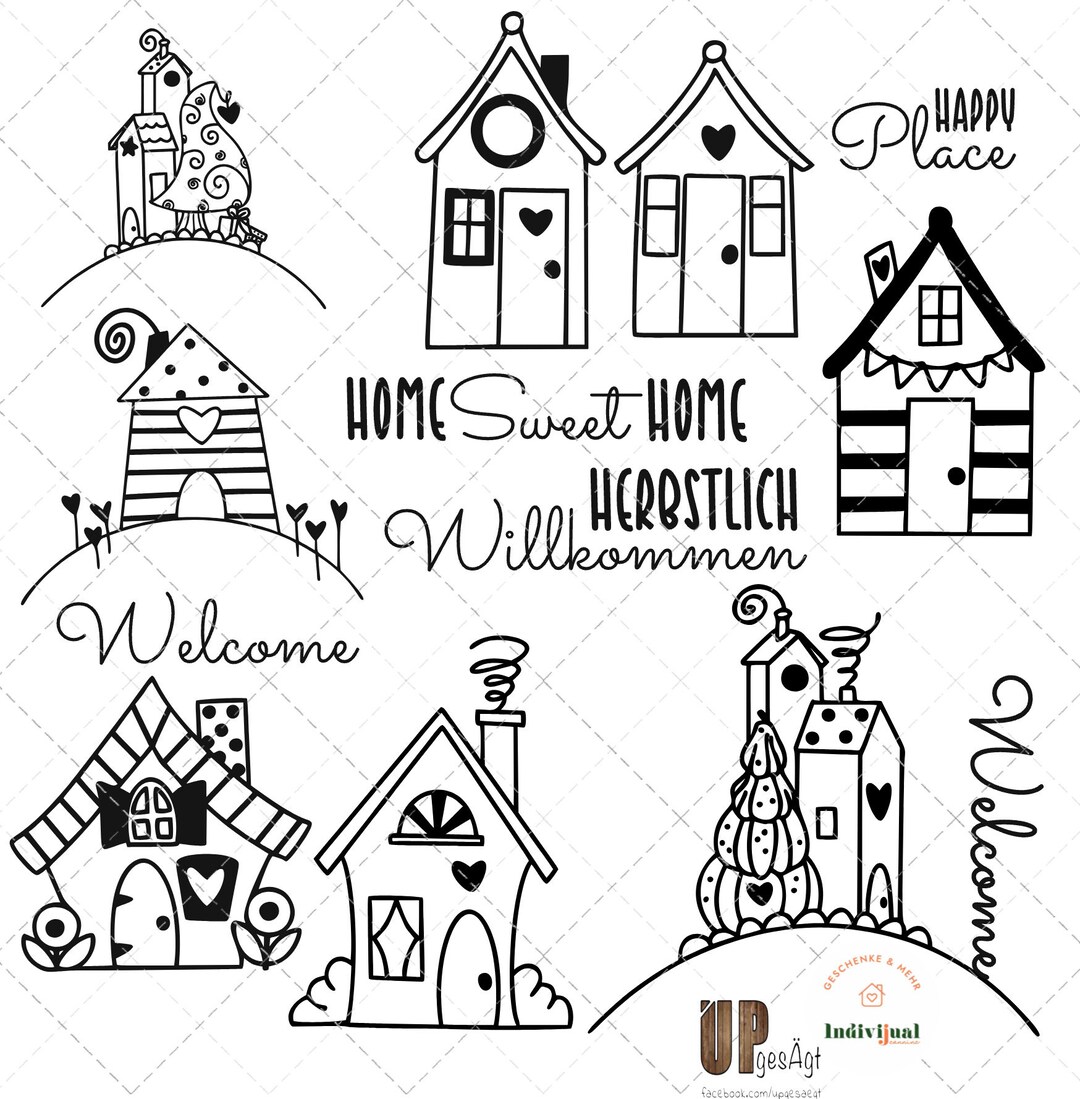 Haus Herzchen Häuserreihe Zu Hause Laserdatei Plotterdatei Häuserliebe Haus Häuser svg png ...