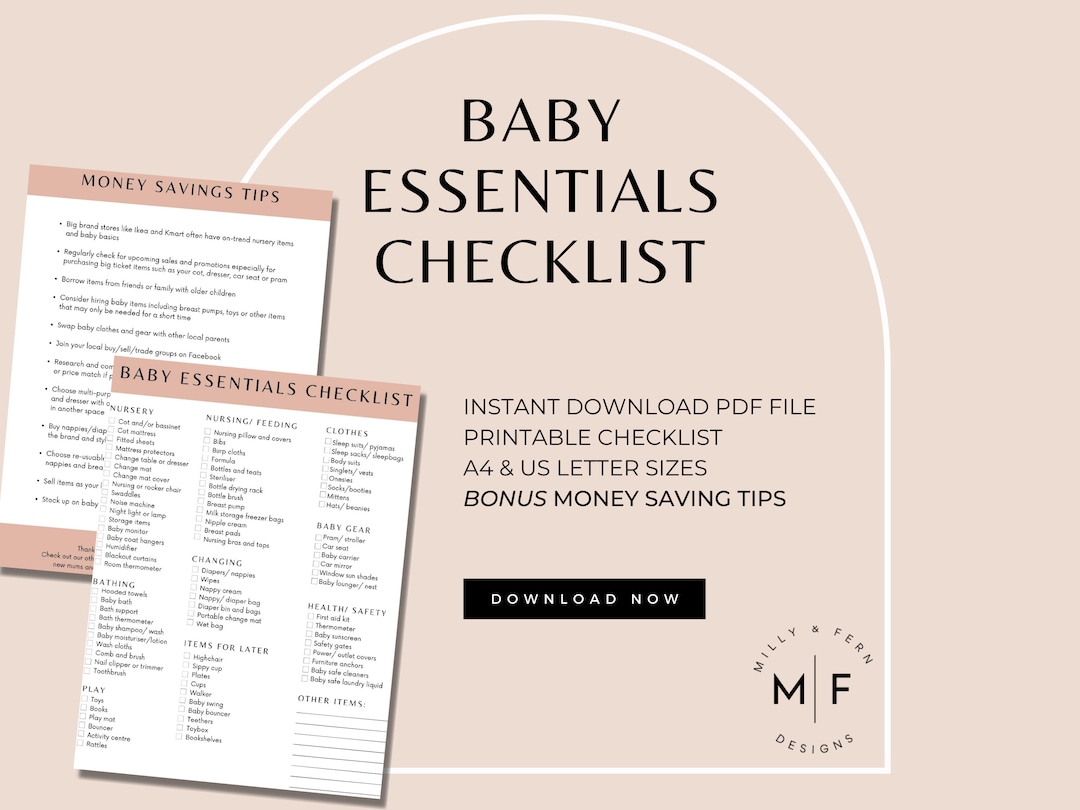 Baby Essentials Checklist- Printable List of Essential Baby Items for ...