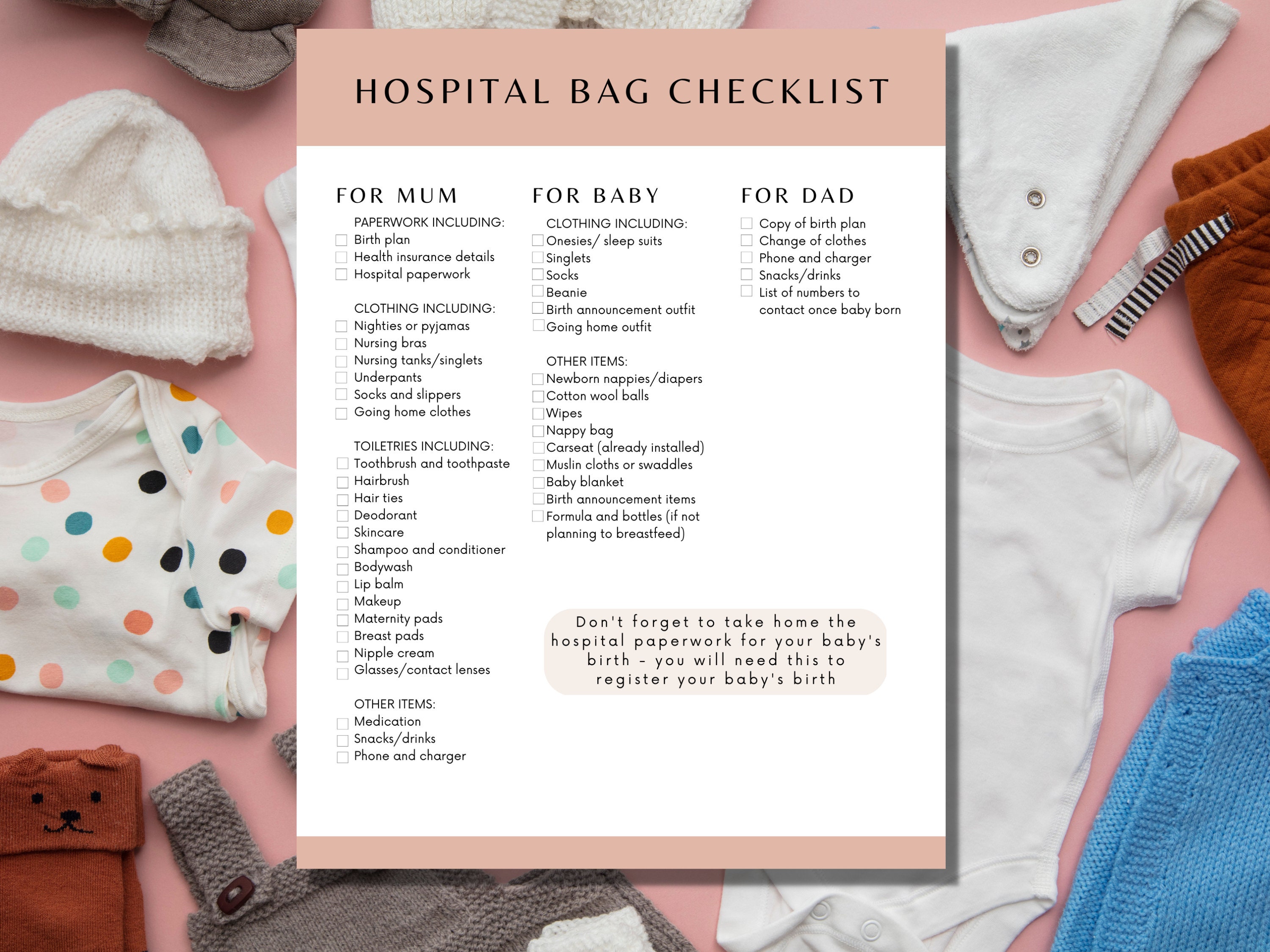 Hospital Bag Checklist a List of Essential Items to Pack for Mum, Dad ...