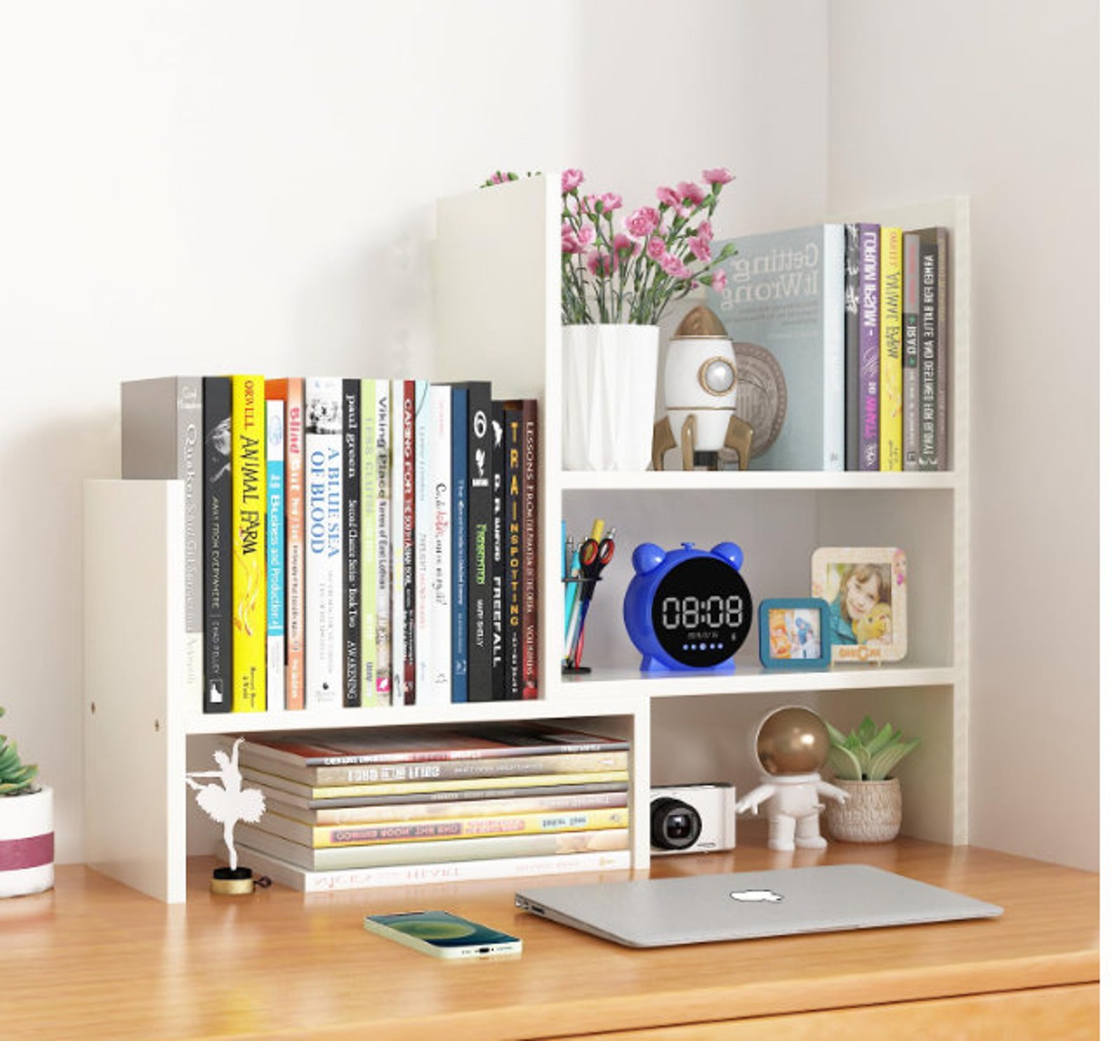 Adjustable Wooden Bookshelf Desk Organizer Mail Organizer Wooden ...