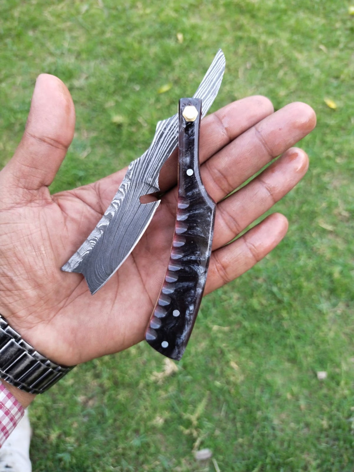 Damascus Straight Razor/ Damascus Folding Razor/ Handmade Damascus ...