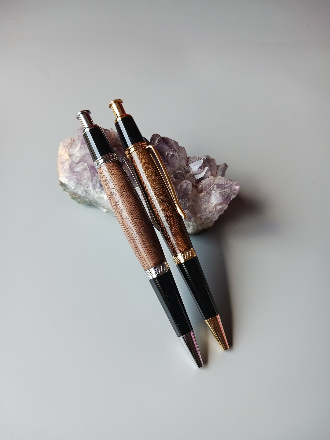 Luxury Retractable Wood Ballpoint Pen/ Satin Chrom and 10K Gold ...