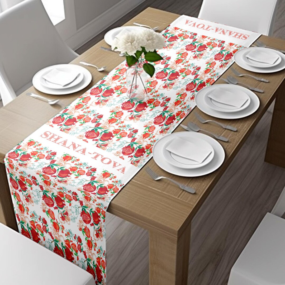 Rosh Hashana Table Runner, Shana Tova Table Runner, Pomegranate Long Table Runner, Jewish Art ...