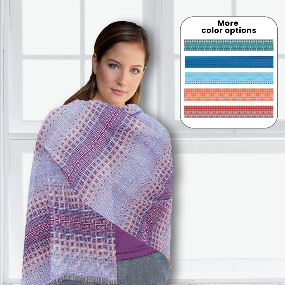 Colorful Light Women Scarf, Purple Pink Long Scarf, Geometric Boho ...
