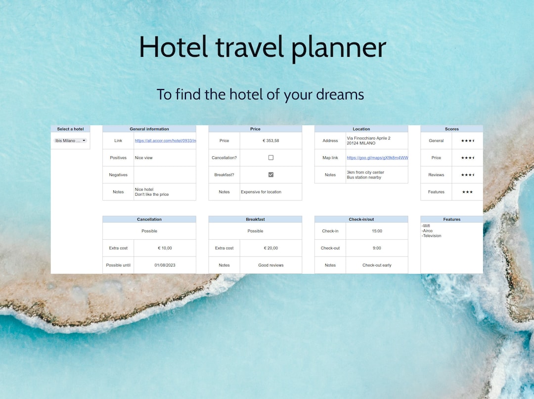 Hotel Comparison Spreadsheet | Hotel Travel Planner | Compare Any Hotel ...