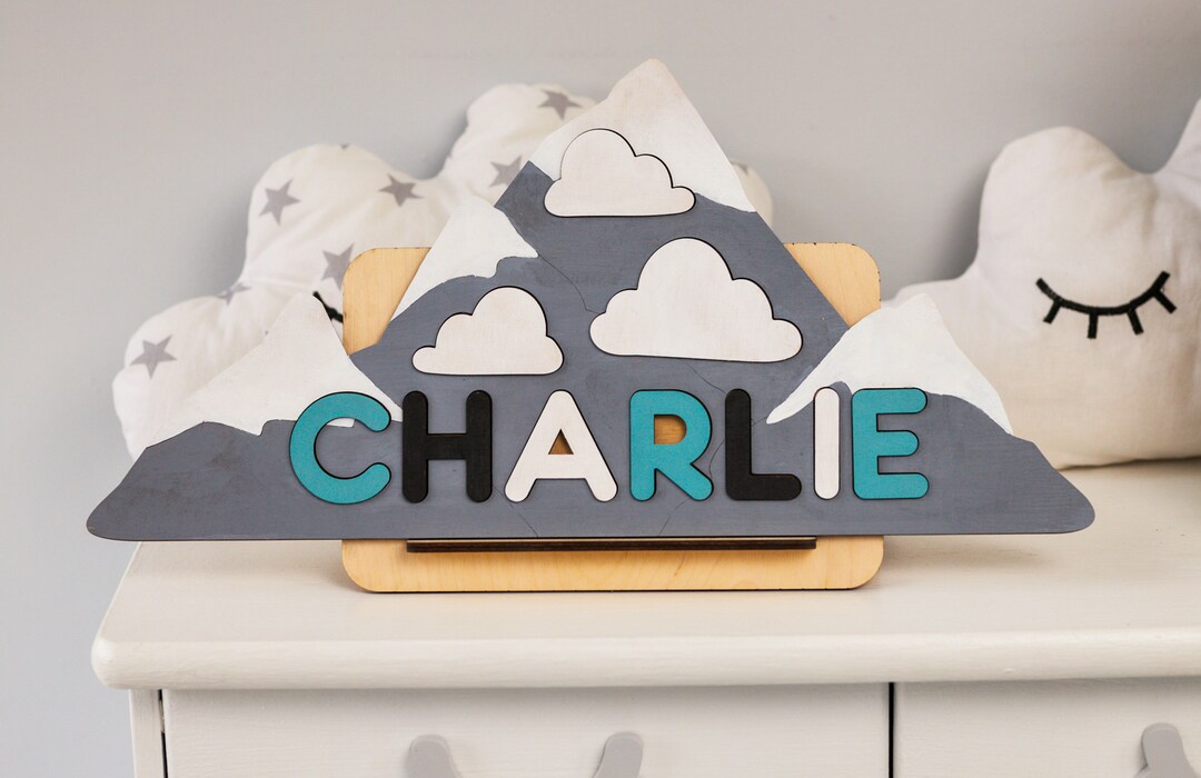 Kids Name Puzzle, Nursery Wood Decor, Mountain Theme, Busy Board With ...