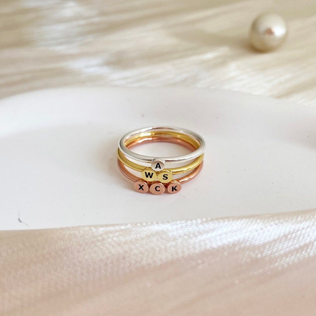 Custom Initial Ring, Skinny Letter Ring, Custom Name Ring, Stacking ...