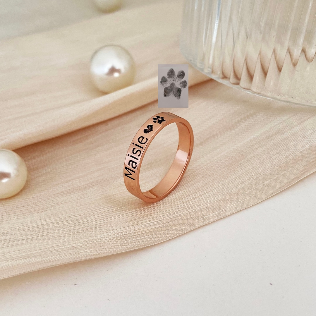 Pet Name Ring, Personalized Paw Print Ring, Paw Print Jewelry, Pet ...
