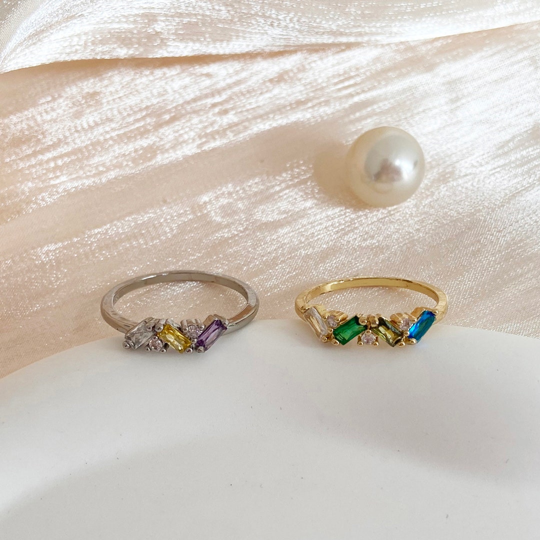 Baguette Birthstone Ring, Multi Family Birthstone Ring, Mothers Ring ...