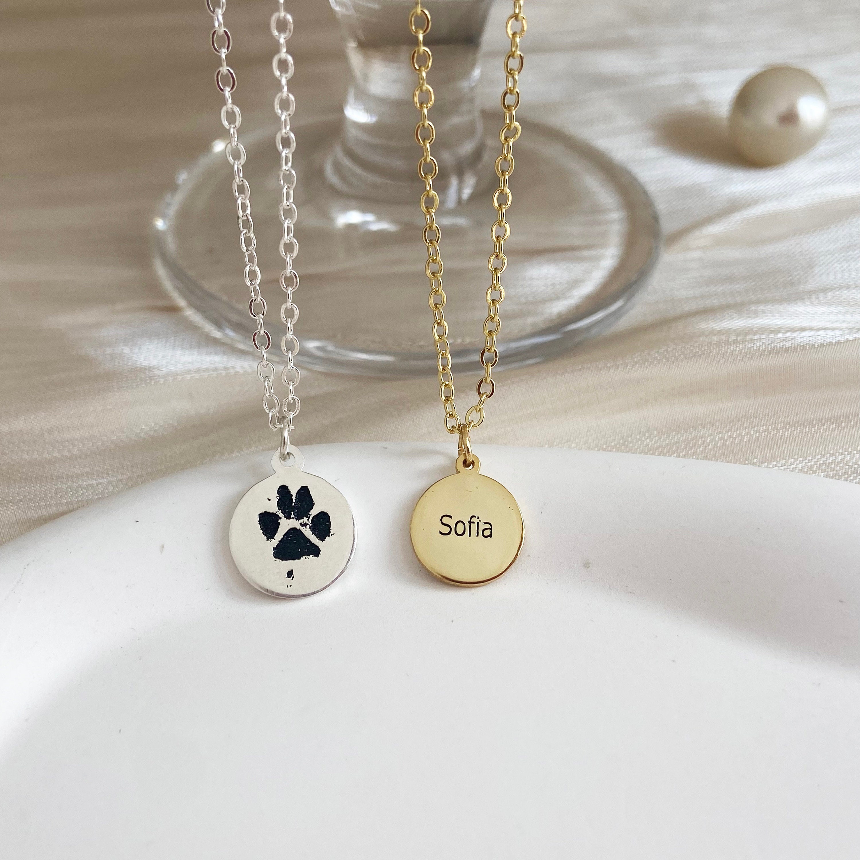 Actual Paw Print Necklace, Actual Dog Nose Print Necklace, Custom Pet ...