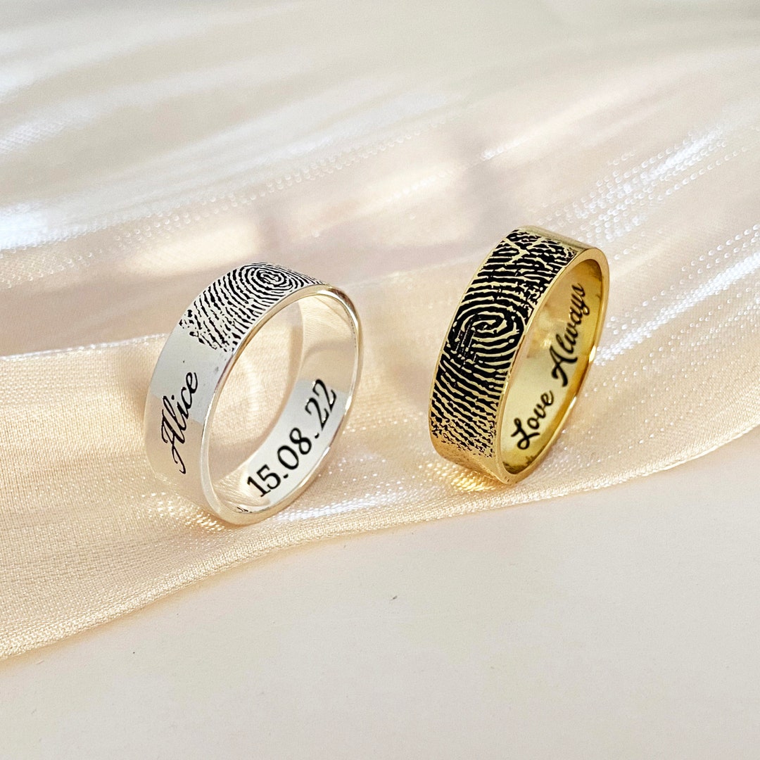 Custom Fingerprint Ring, Actual Fingerprint Ring, Your Handwriting Ring ...