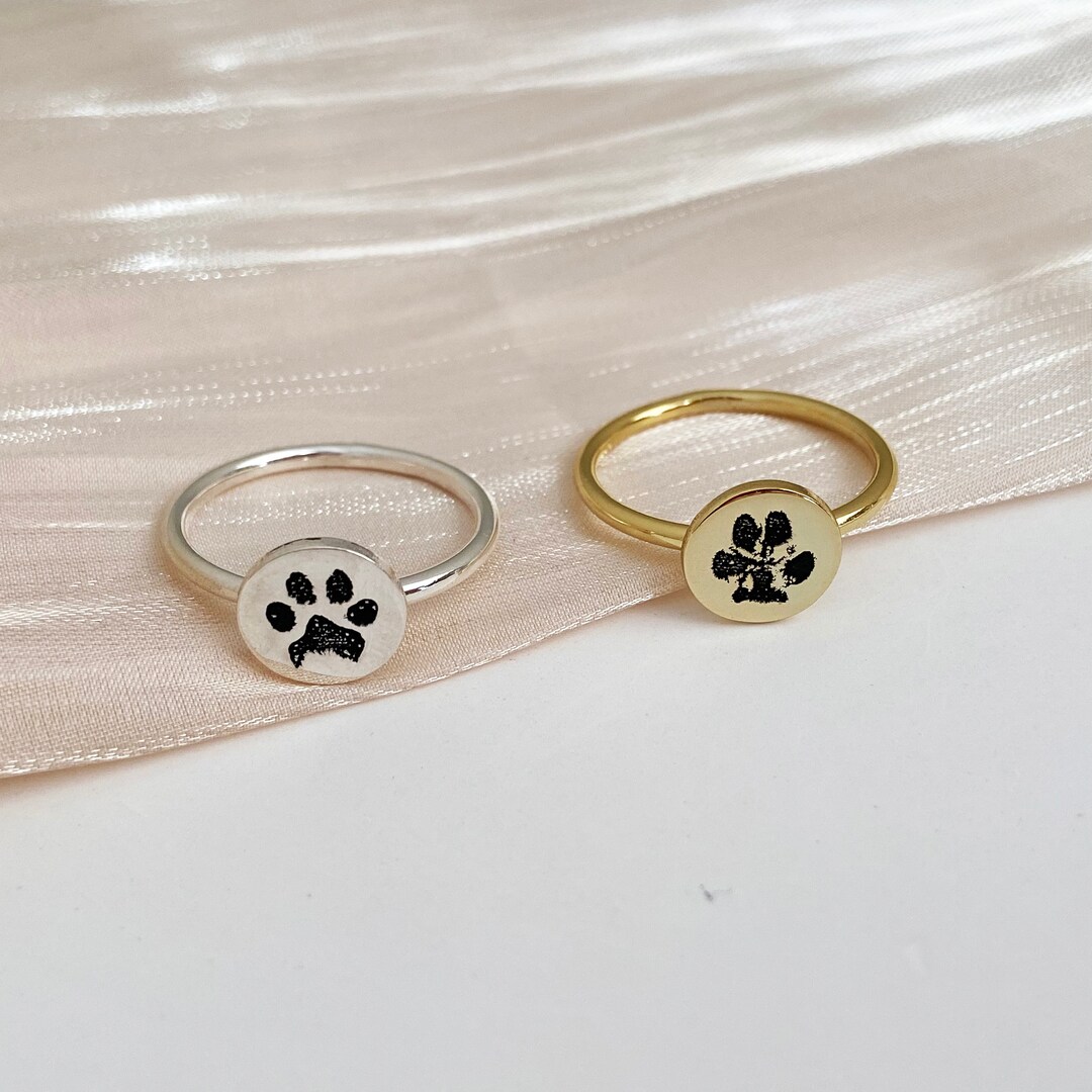 Custom Paw Print Ring, Personalized Pet Name Ring, Actual Pet Print ...