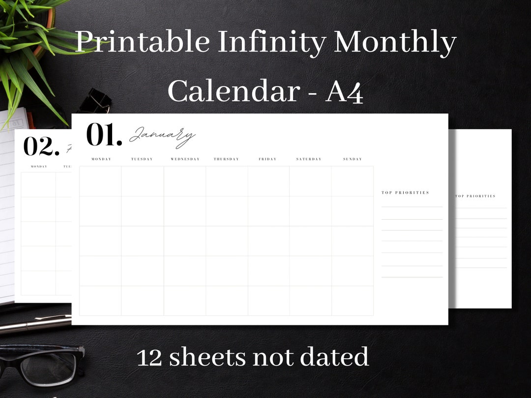 Printable Infinity Monthly Calendar, Monthly Planner Not Dated, Forever ...