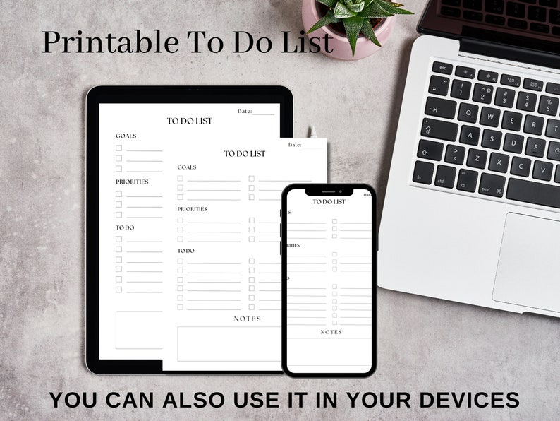 Minimal to Do List Printable, Simple Priorities, Goals, Notes and ...