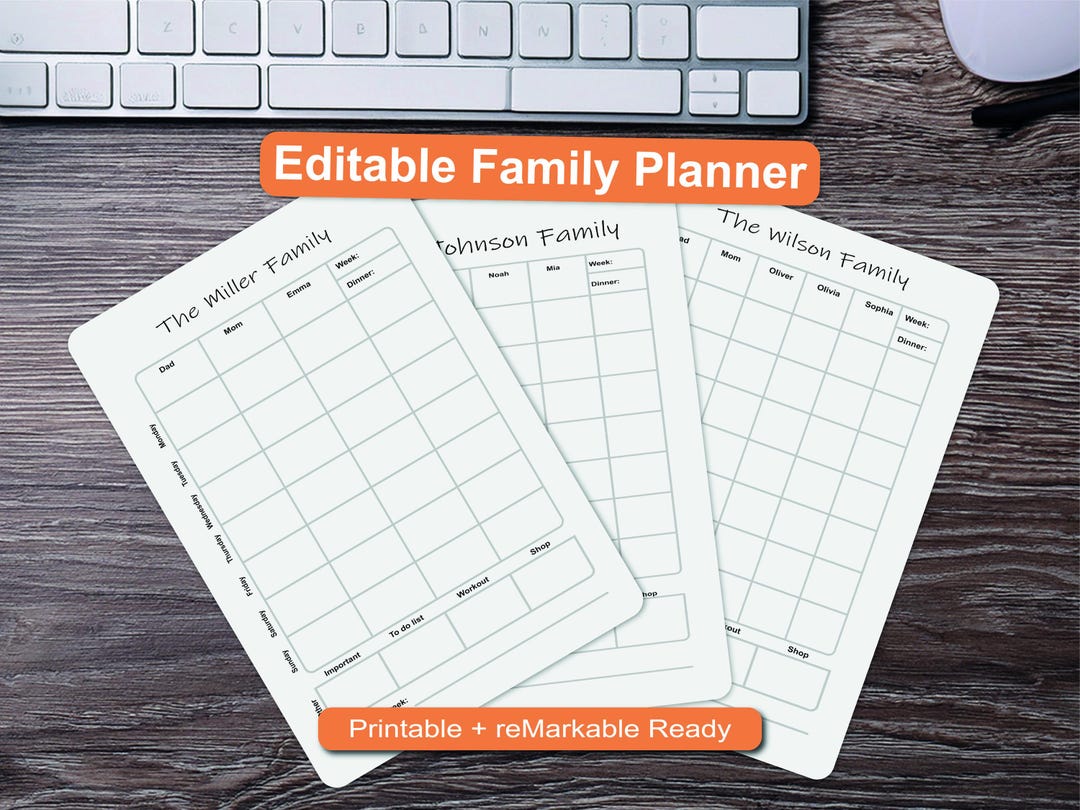 Editable Family Planner Printable | Weekly Family Schedule | Reusable ...
