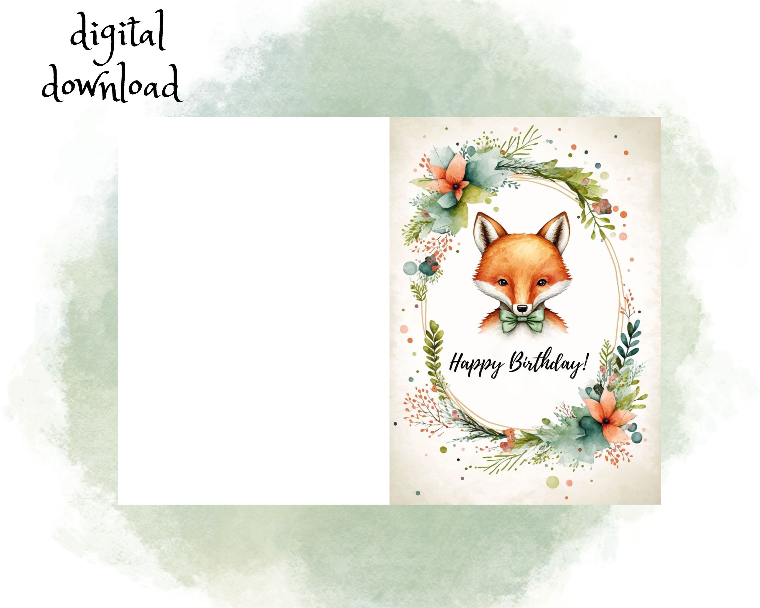 Printable Birthday Card Fox - Etsy
