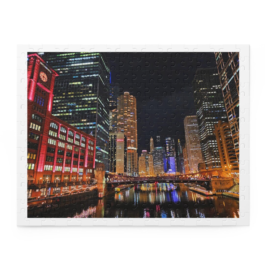 Chicago Night Skyline Puzzle, Cityscape Jigsaw, Unique Gift for Puzzle ...