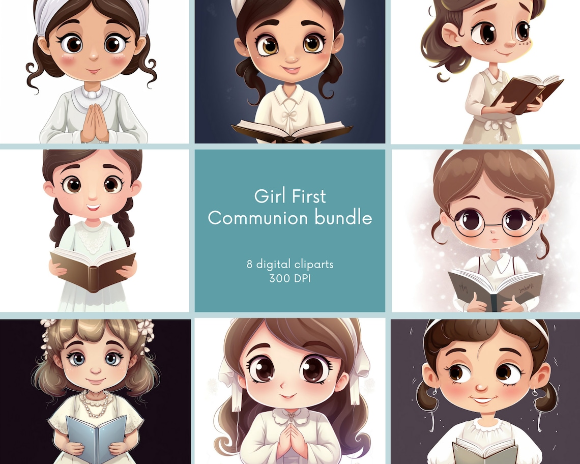Girl First Communion Clipart Holy Bible Cute Little Girl - Etsy