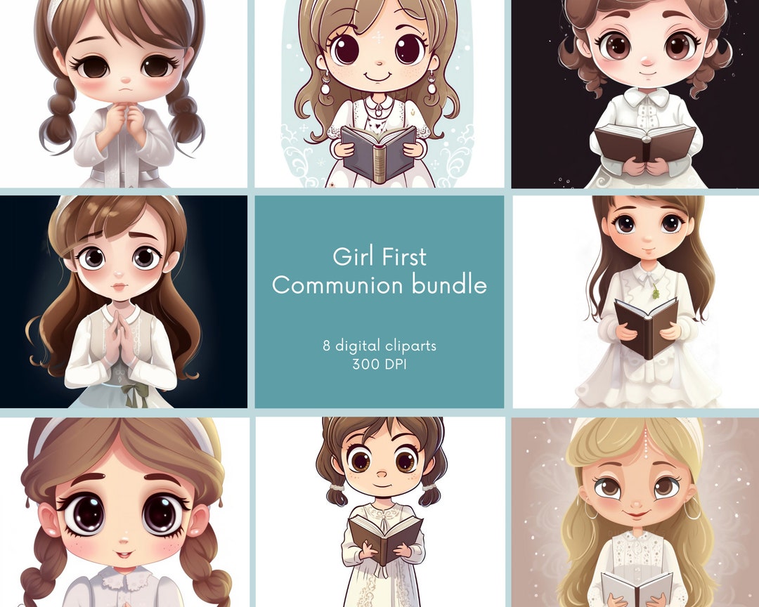 Girl First Communion Clipart Holy Bible Cute Little Girl - Etsy