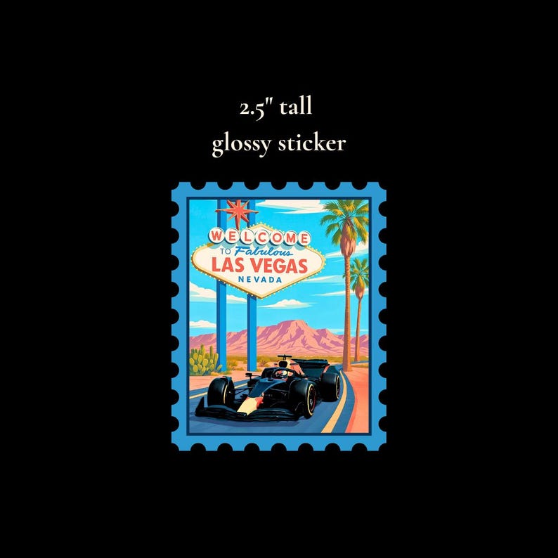 Las Vegas Sticker: Max Travel Stamp Grand Prix 2.5" Tall Glossy Sticker ...
