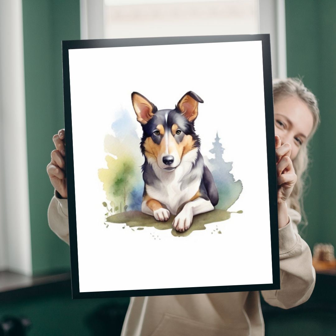 Smooth Collie Art, Watercolor Dog Print, Tricolor Collie Wall Art, Dog ...