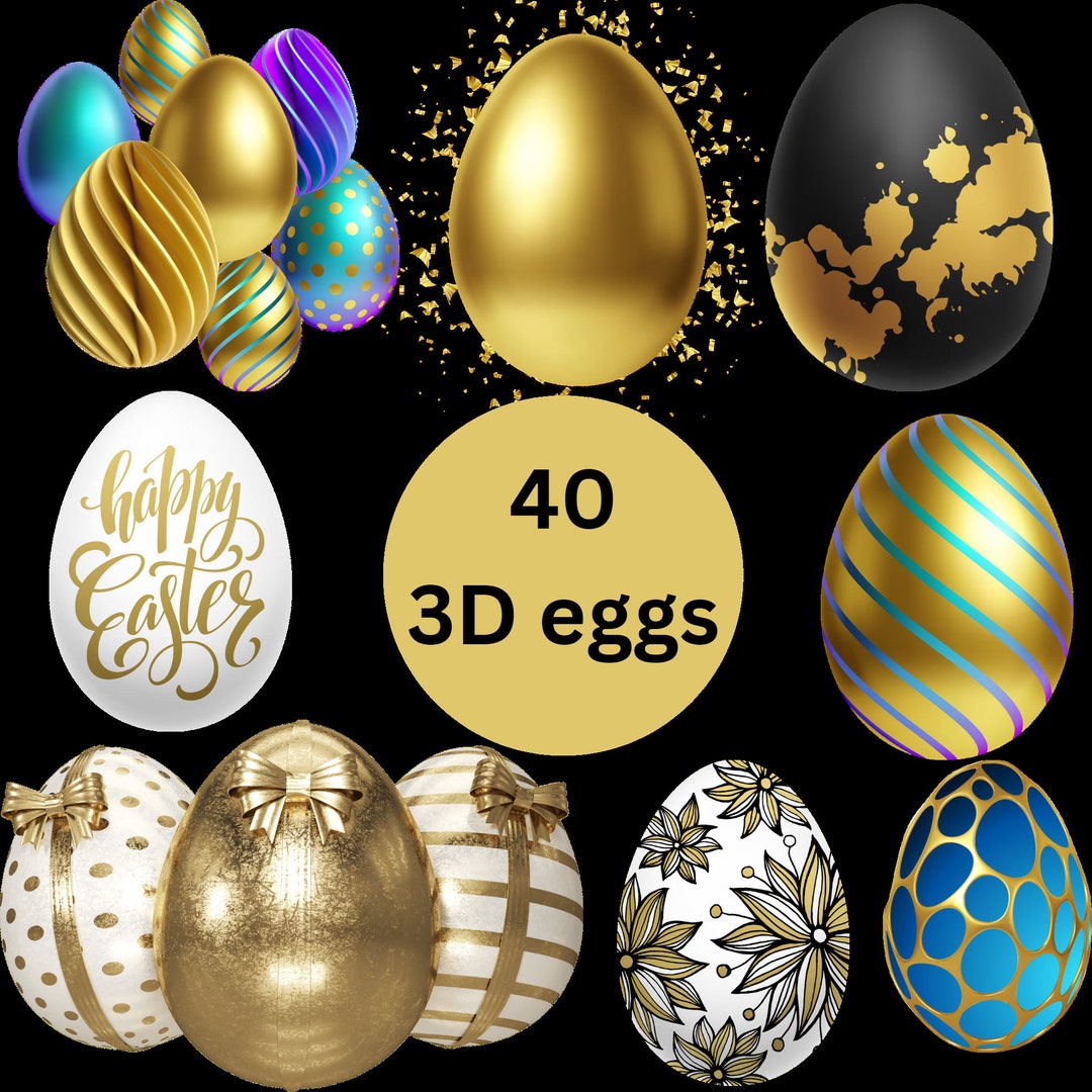 Watercolor 3D Easter Eggs Clipart Pastel Clipart Gold, Black Luxury ...