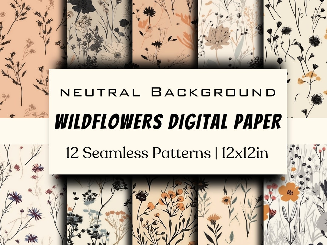 Wildflowers Digital Paper Pack for Commercial Use Wildflower Pattern ...