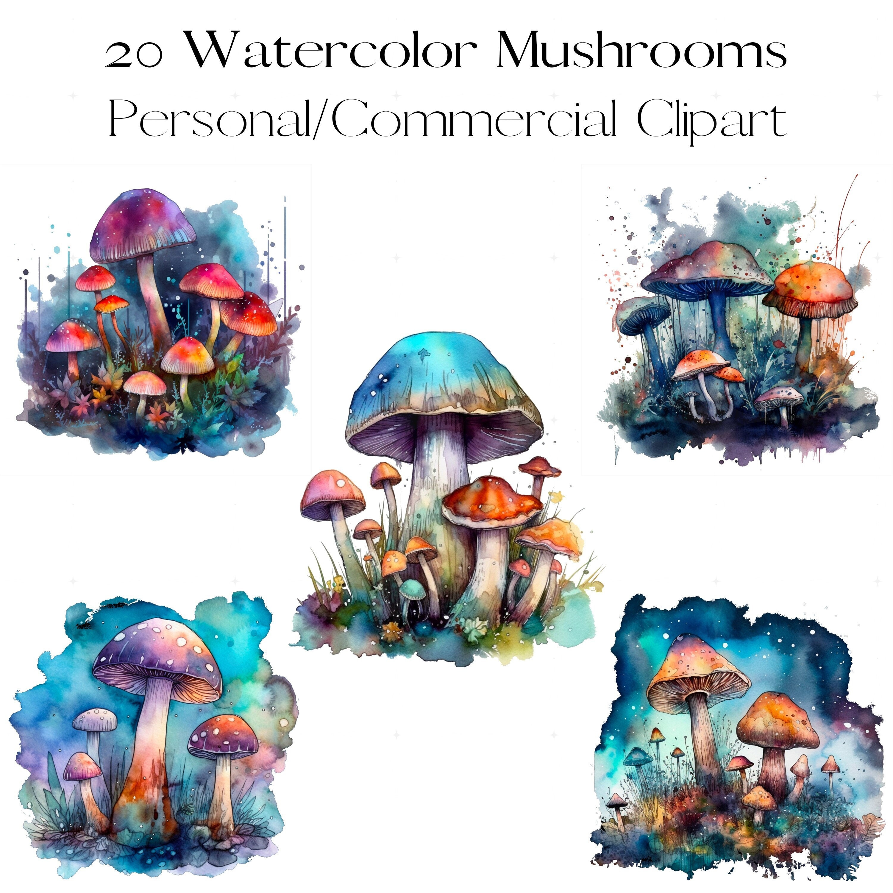 Funky Watercolor Mushroom Clipart for Personal and Commercial Use ...