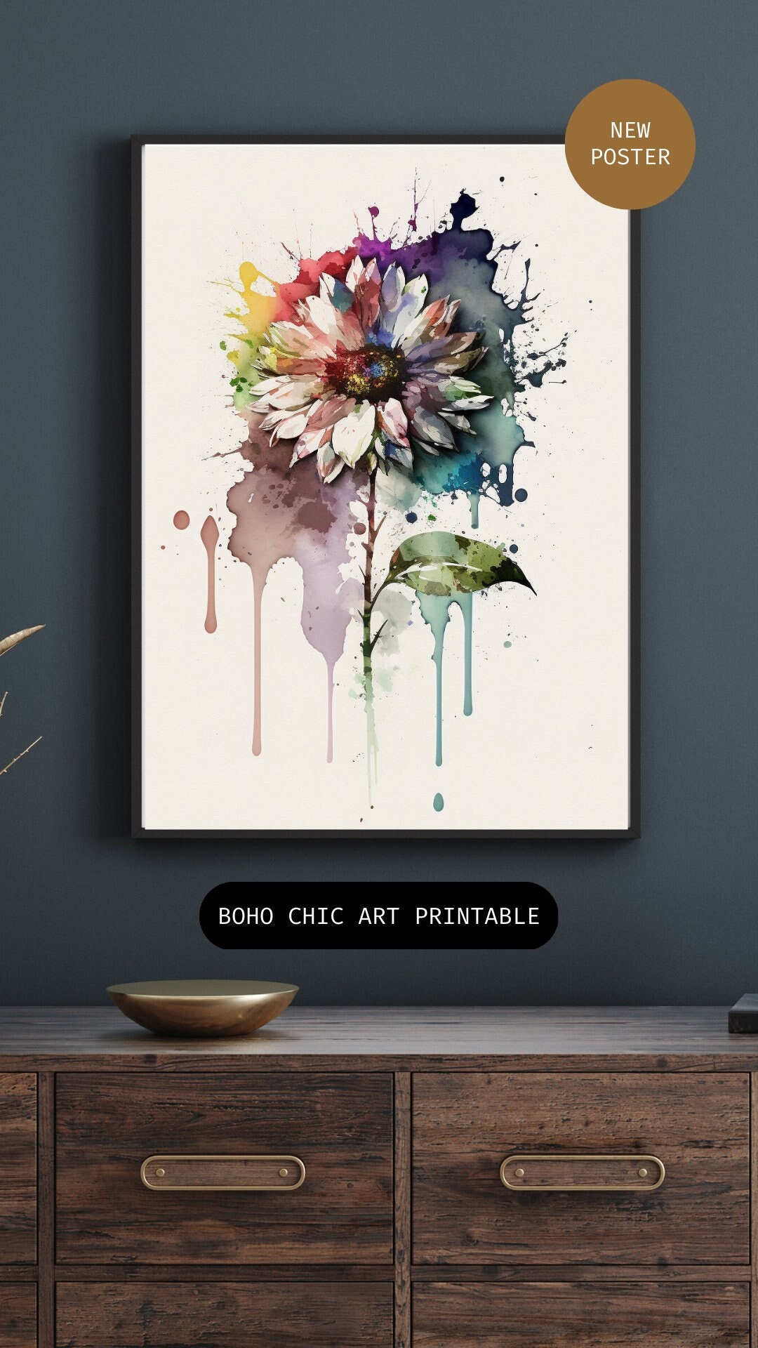Boho Chic Flower Art | Boho Wall Art | Printable Art | Flower Art Print ...