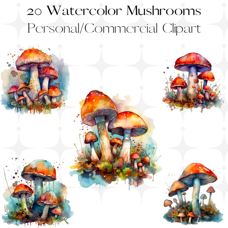 Funky Watercolor Mushroom Clipart for Personal and Commercial Use ...