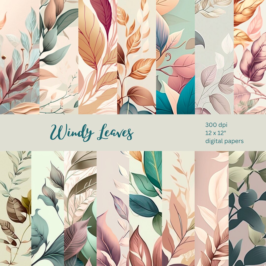 80’s Theme | Windy Leaves Digital Paper | Scrapbook Paper | Printable ...