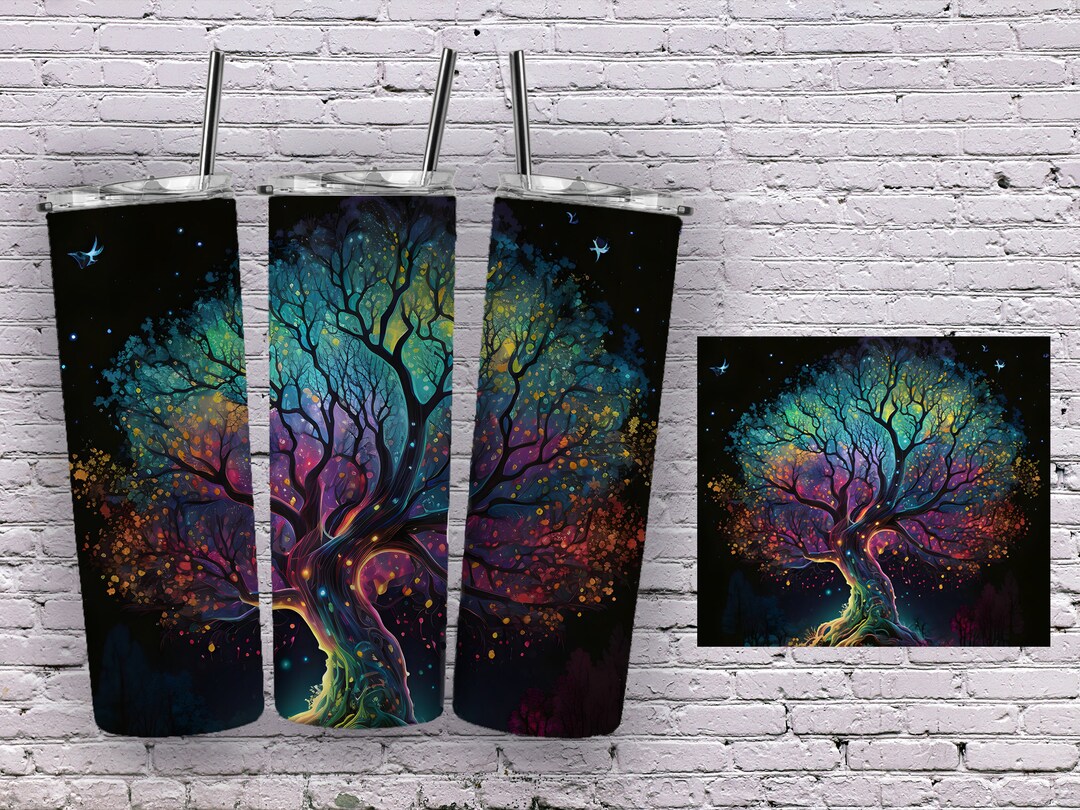 Tree of Life Celestial Neon Bright Tumbler 20 Oz Skinny Tumbler Wrap ...