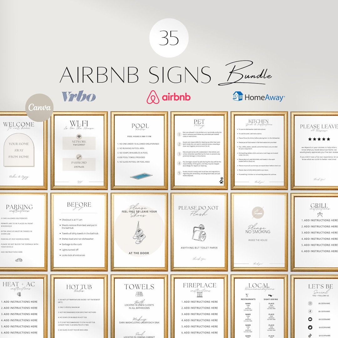 Airbnb Sign Bundle, Airbnb Template, Airbnb Welcome Sign, Airbnb Signs ...