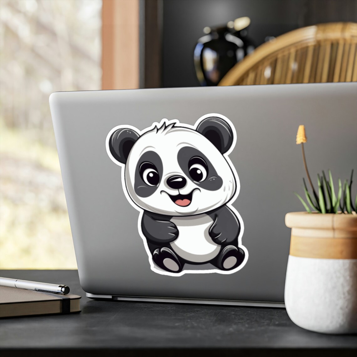 Adorable Smiling Panda Sticker Stick on Laptop, Mugs, Notebooks and ...