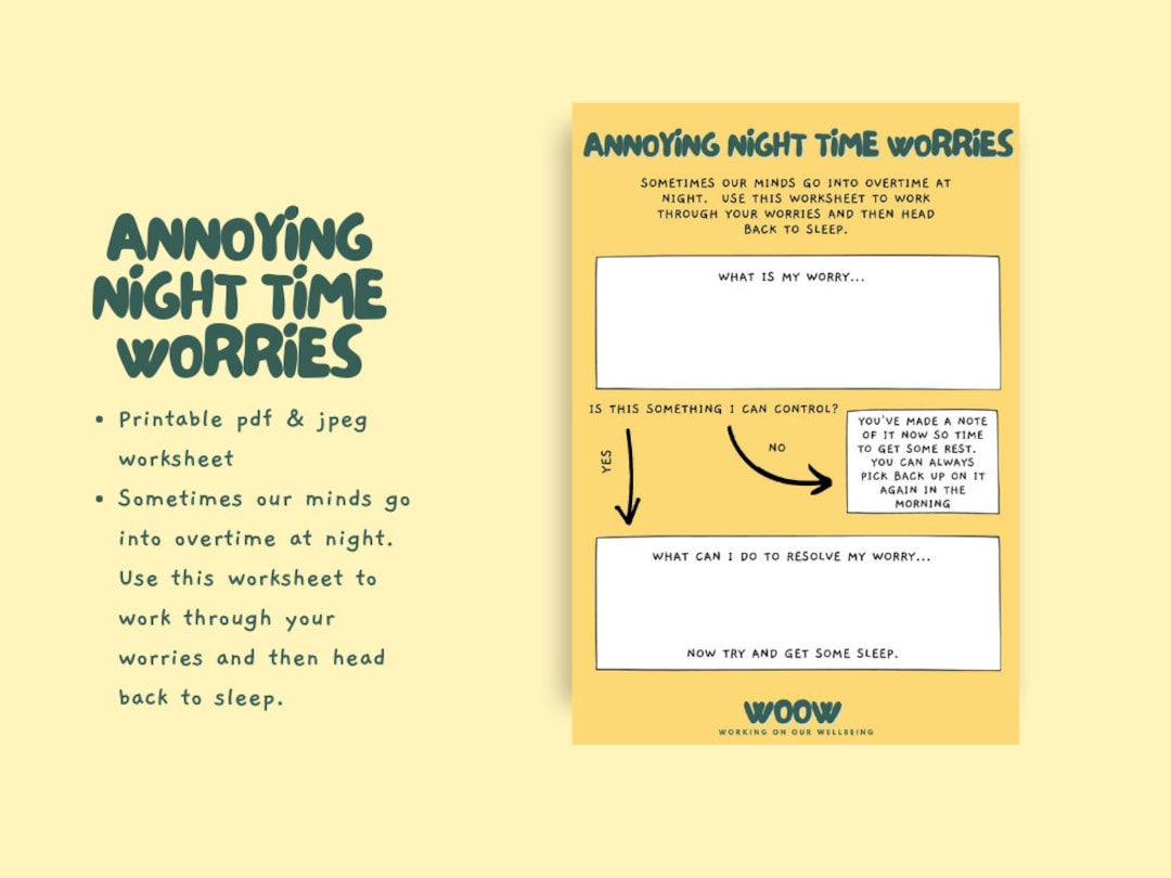 Night Time Worries Worksheet: Sleep Technique (PDF & JPG) - Etsy