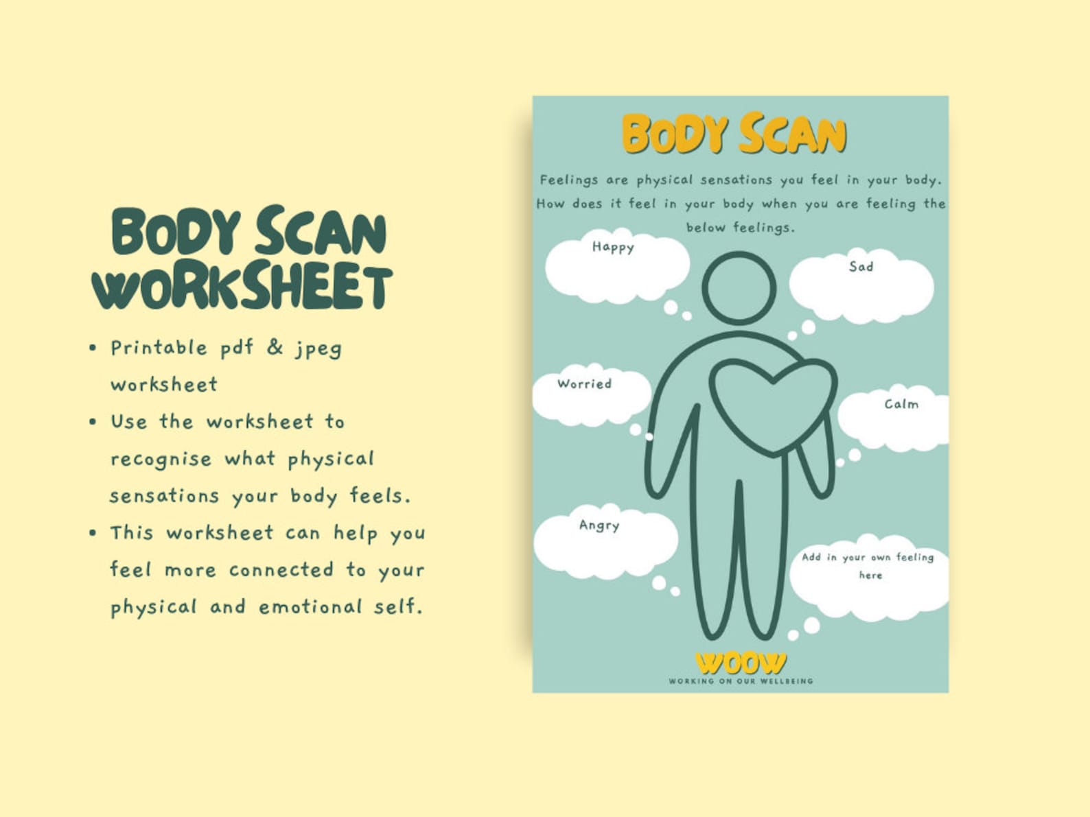 Body Scan Emotions Worksheet: Mental Health Calming Technique (PDF ...