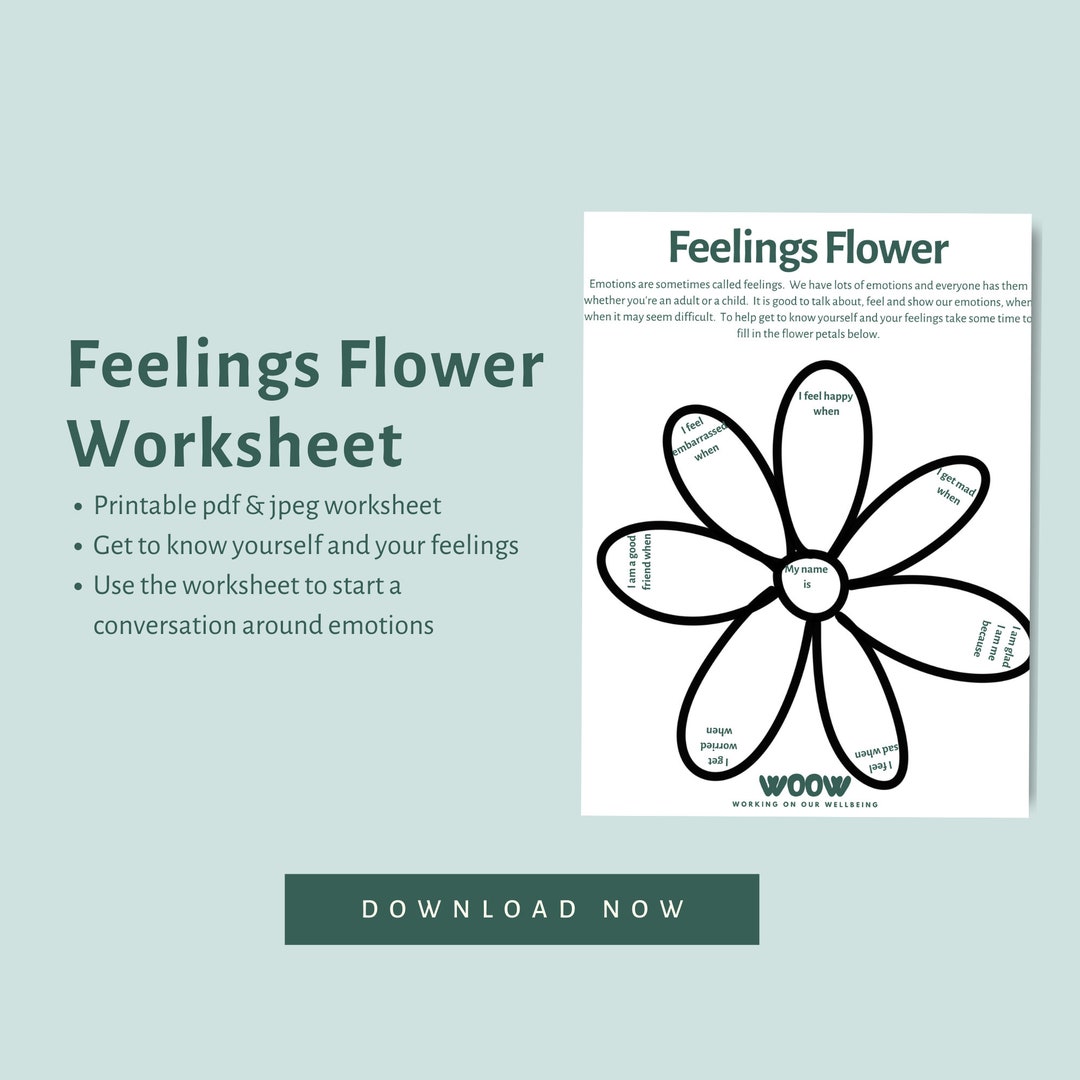 Feelings Flower Worksheet, Child Mental Health, Emotion Processing PDF ...