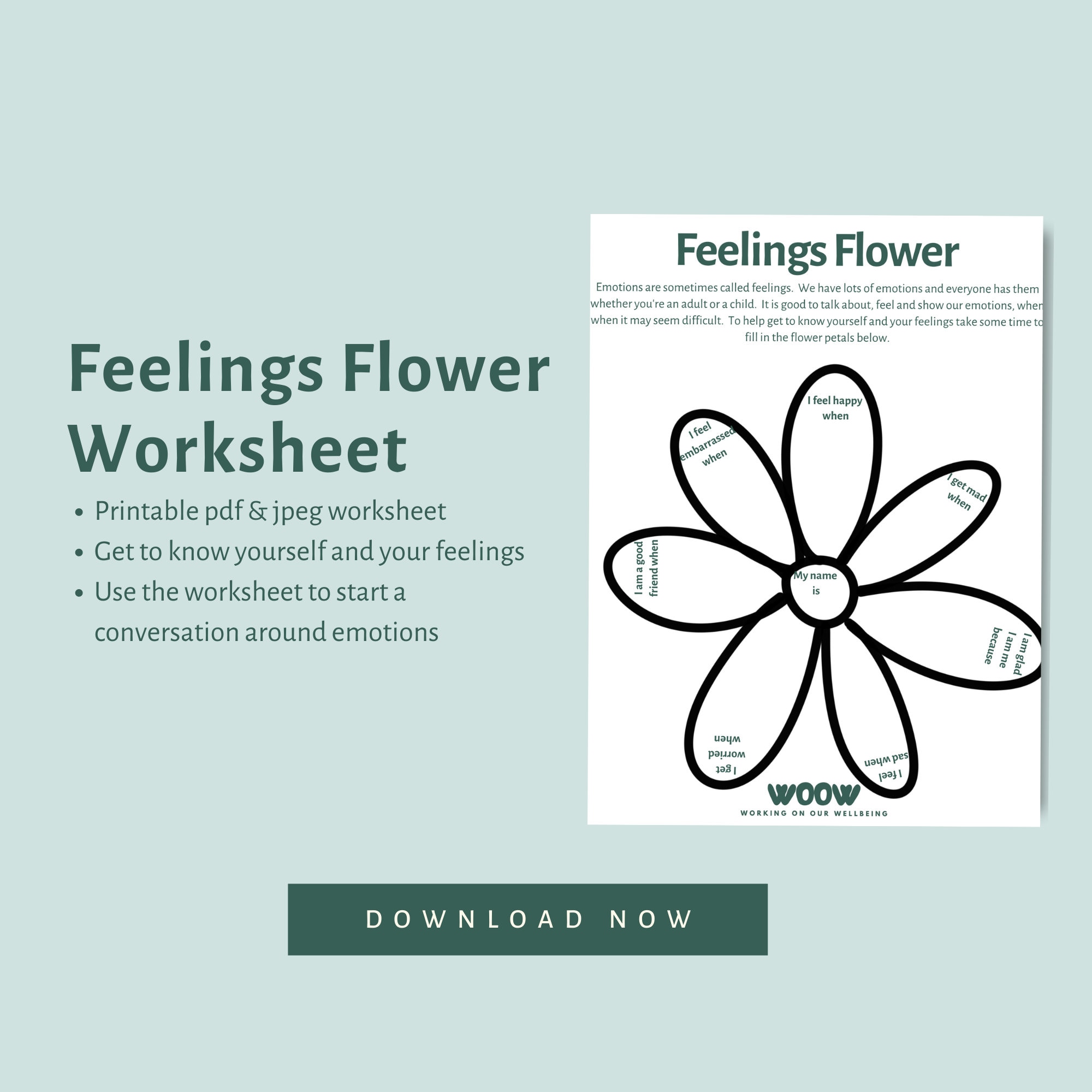 Feelings Flower Worksheet, Child Mental Health, Emotion Processing PDF ...
