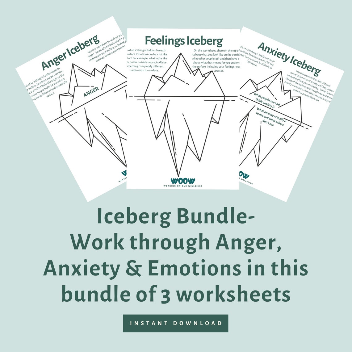Feelings, Anger & Anxiety Iceberg Printable Worksheets, Bundle of 3 ...