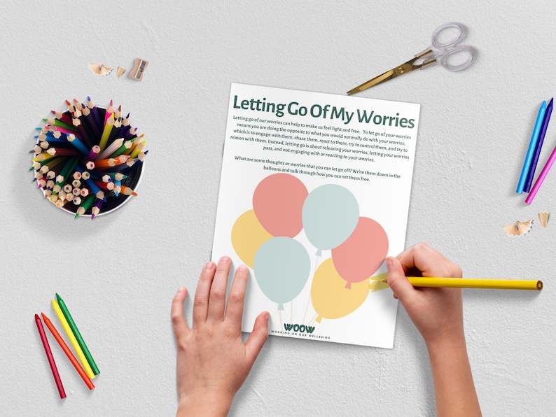 Letting Go of My Worries Printable Worksheet, Emotion Processing PDF JPEG, Instant Mental ...