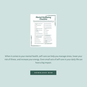 Mental Wellbeing Checklist / Self Care Download Worksheet / Improve ...